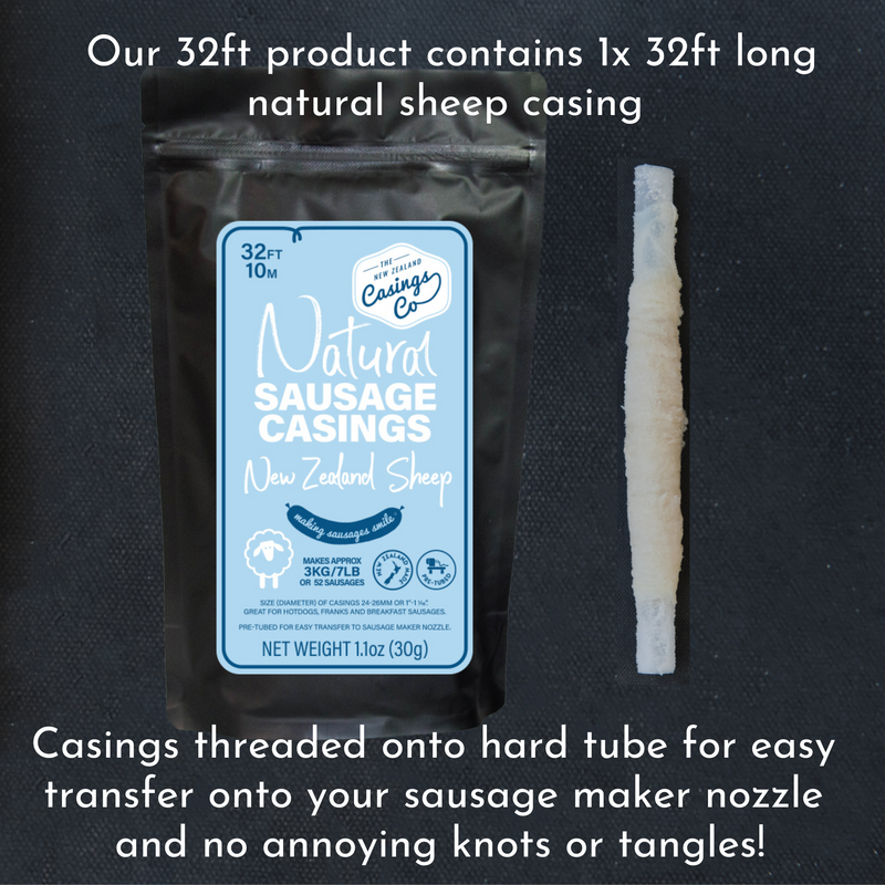 Natural Sheep Casings 24-26mm 32ft/10m - The New Zealand Casings Company